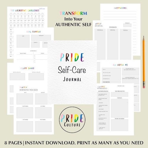 LGBTQ Self-care Pride Journal, Printable Planner Bundle, Weekly Journal ...