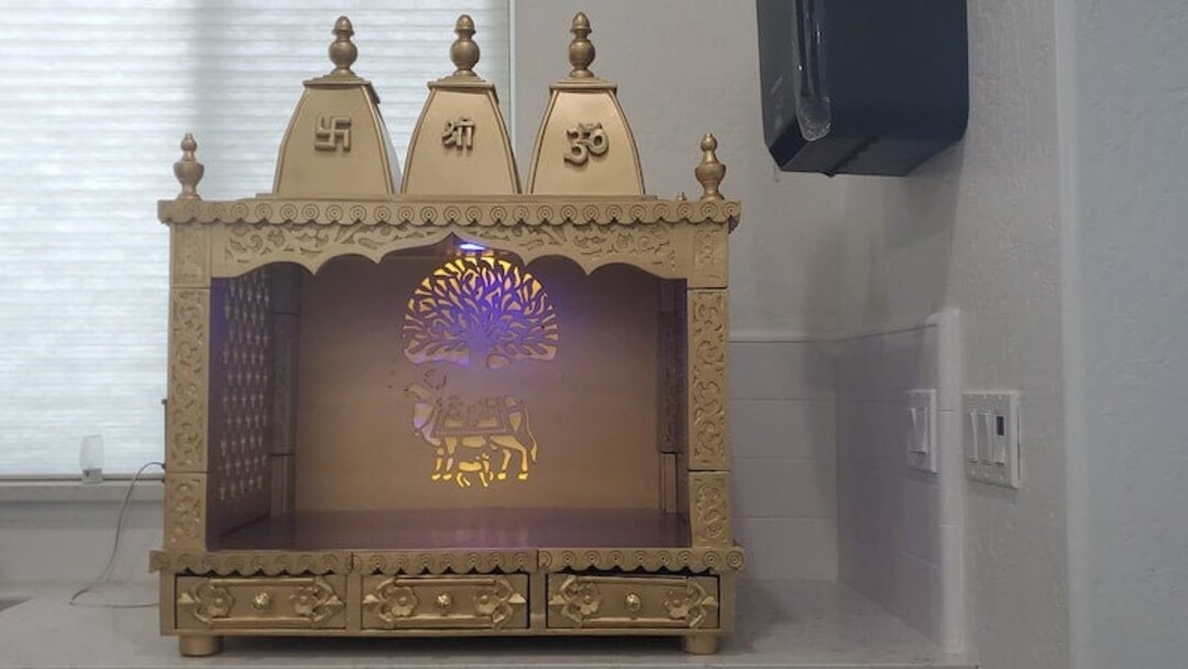Wooden Temple 36 Diko Golden Antique Gaw Mata Design Beautiful Home ...
