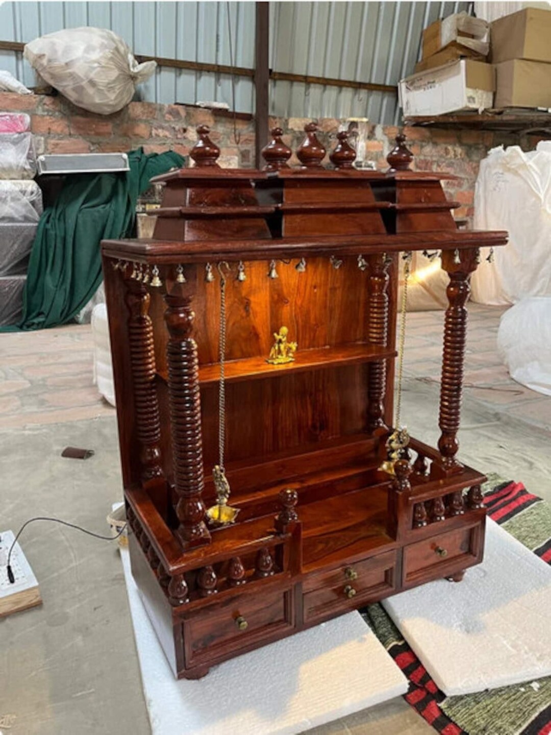 Wooden Temple 65" Large Solid Teak Wood Hand Carved Traditional Unique ...