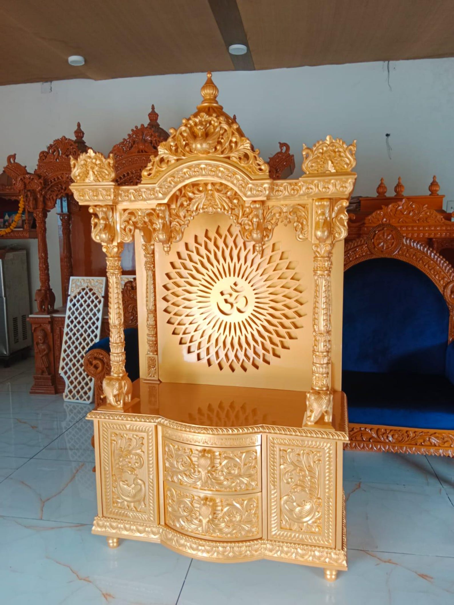 Handmade Temple Home Temple Carving Handmade Wooden Mandir Natural ...