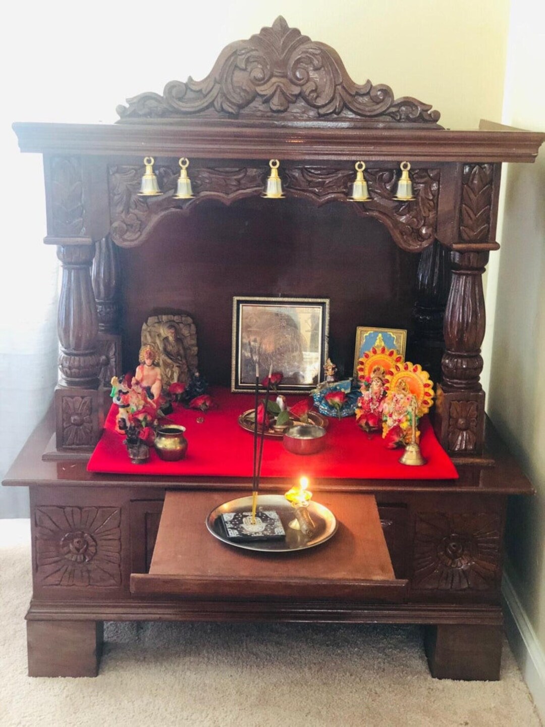 Wooden Temple Solid Teak Wood Hand Carved Traditional Unique Design ...