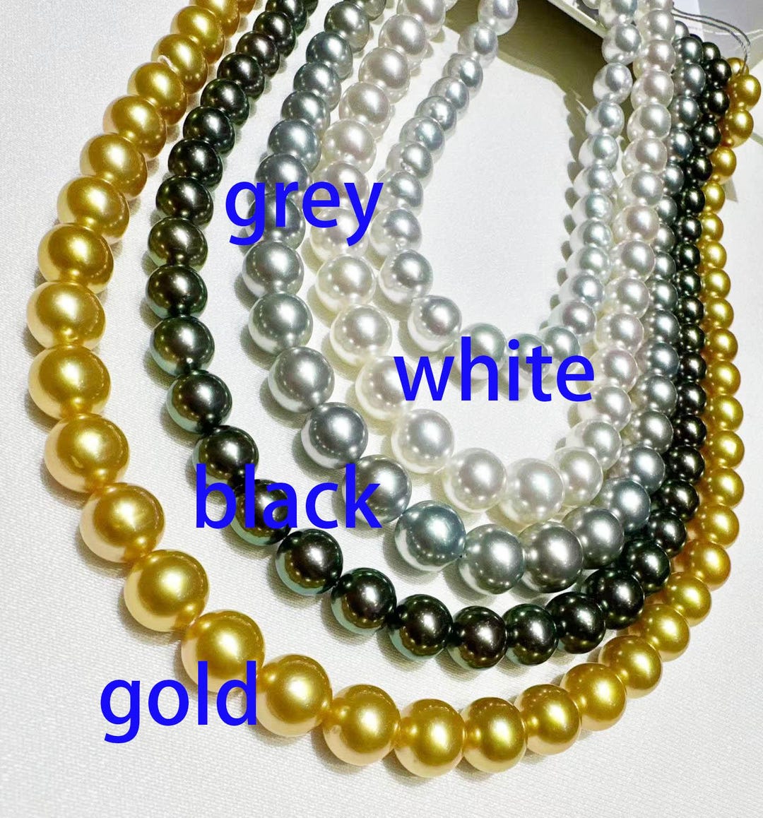 Full Strand 15.5inch Natural Sea Pearl 3-12mm Round Sphere Grey Gold ...