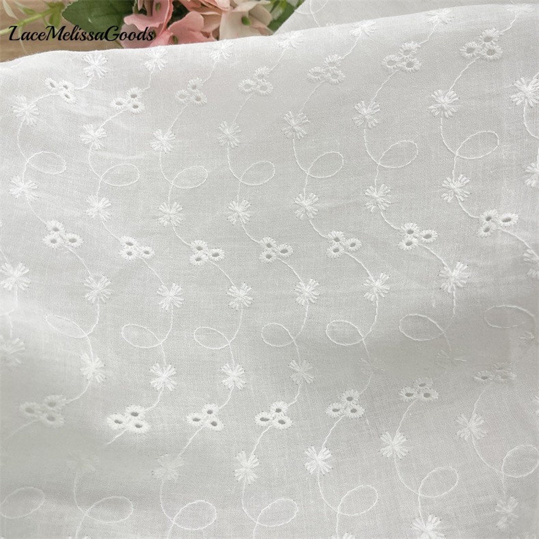 Flower Cotton Lace Fabric by Yard in off White Floral Embroidered Lace ...