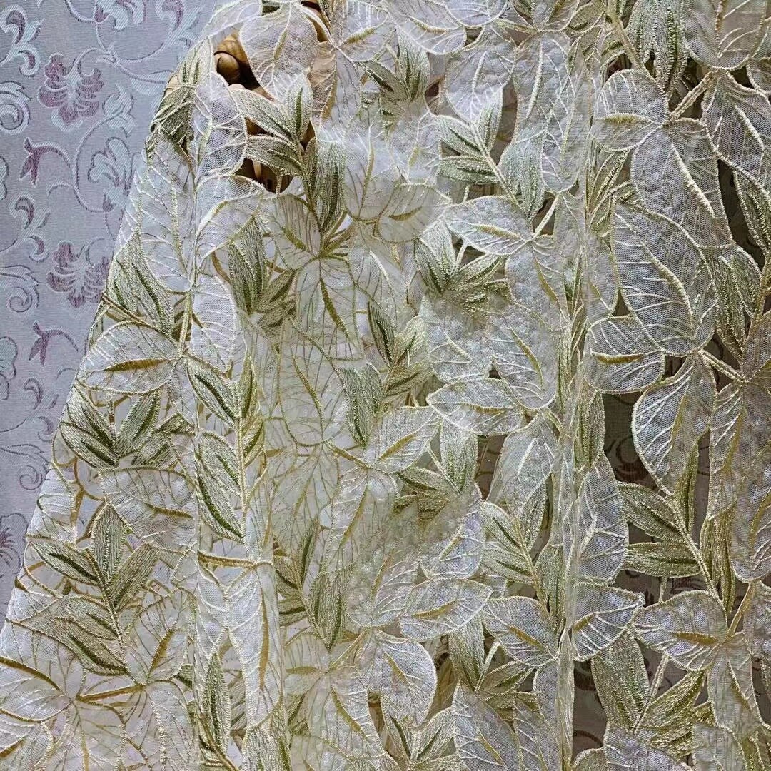 Gold Leaf Embroidery Lace Fabrichollow Out Leaf Organza Fabric Leaf ...