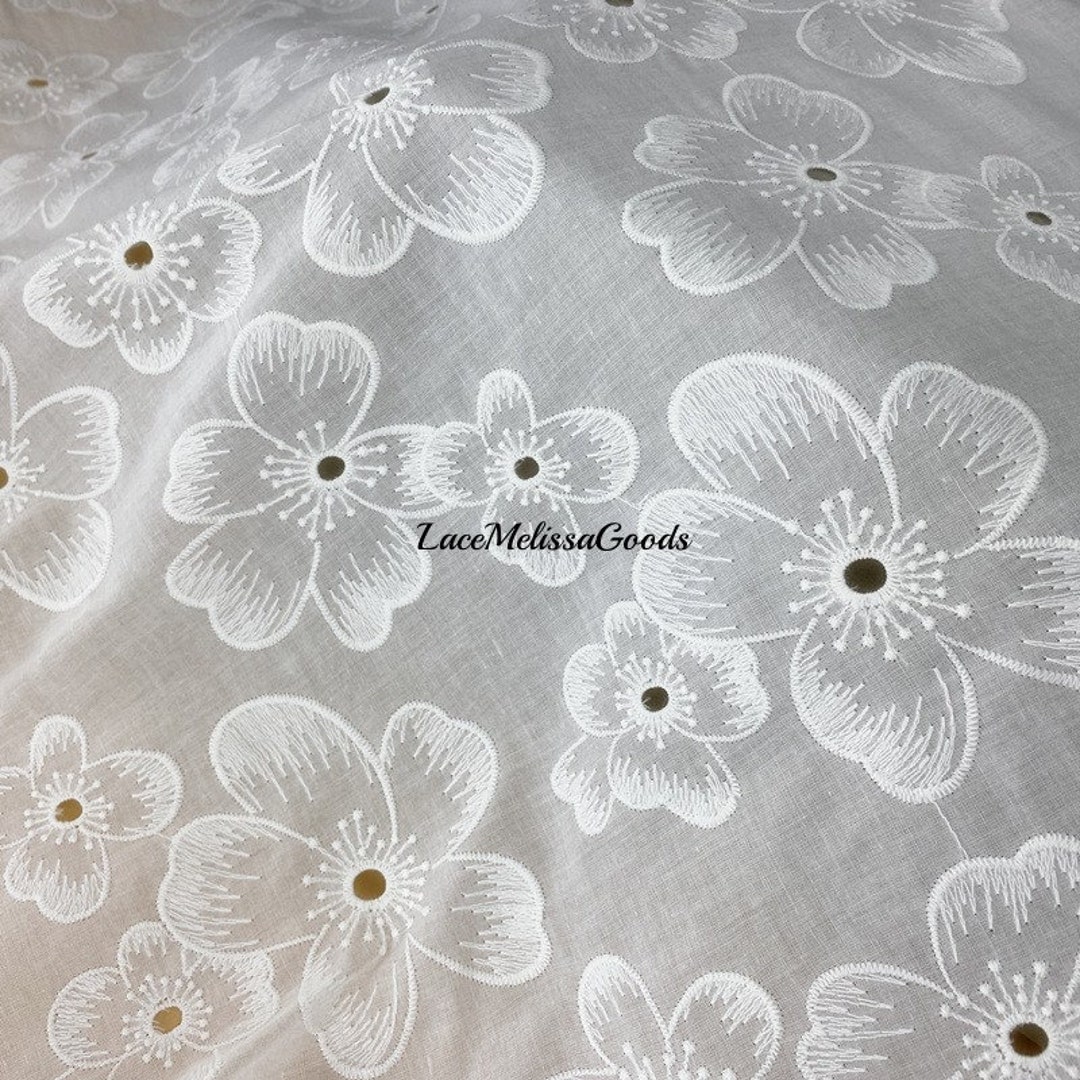 Floral Embroidered Cotton Fabric, for Wedding Bridal Tops Dress Fabric ...