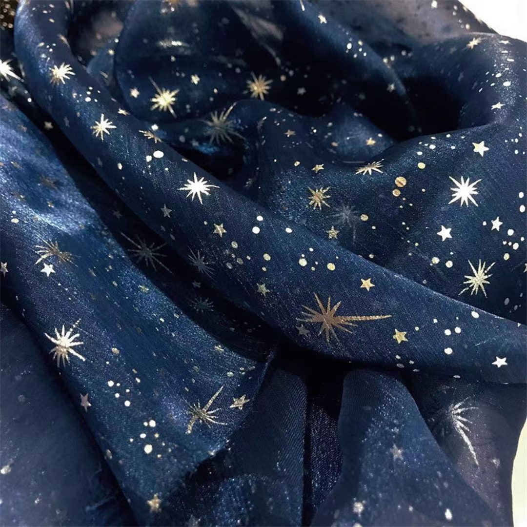 Stars Organza Fabric, Silver Stars Print Organza Fabric,for Fashion ...