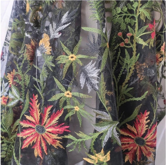 Embroidered Tulle Multi Color Embroidery Floral Plant Lace - Etsy