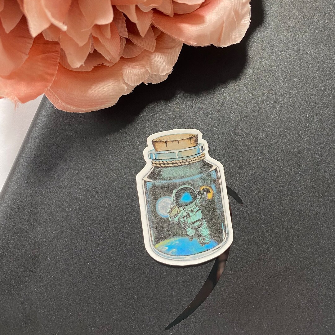 Man on the Moon in a Jar, Sticker, Astronaut, Phone Case, Laptop Decal ...