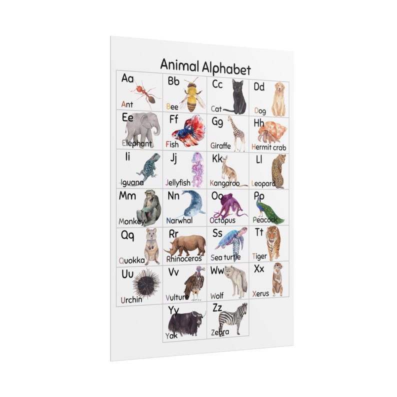 Printable Poster, Alphabet Chart With Animals A to Z for Nursery, Kids ...