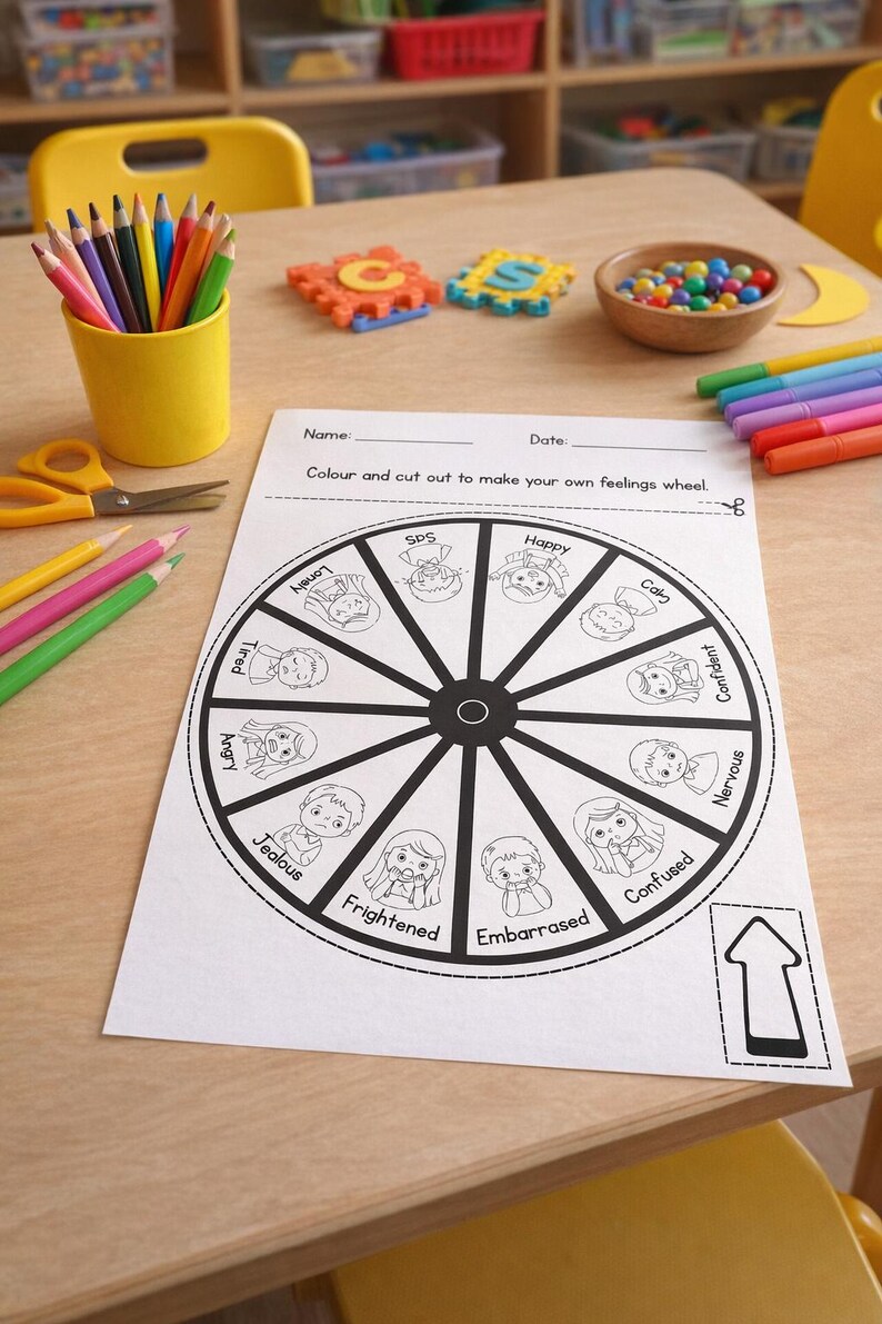 Printable Classroom Activity and Worksheet, Feelings Wheel, Emotions ...