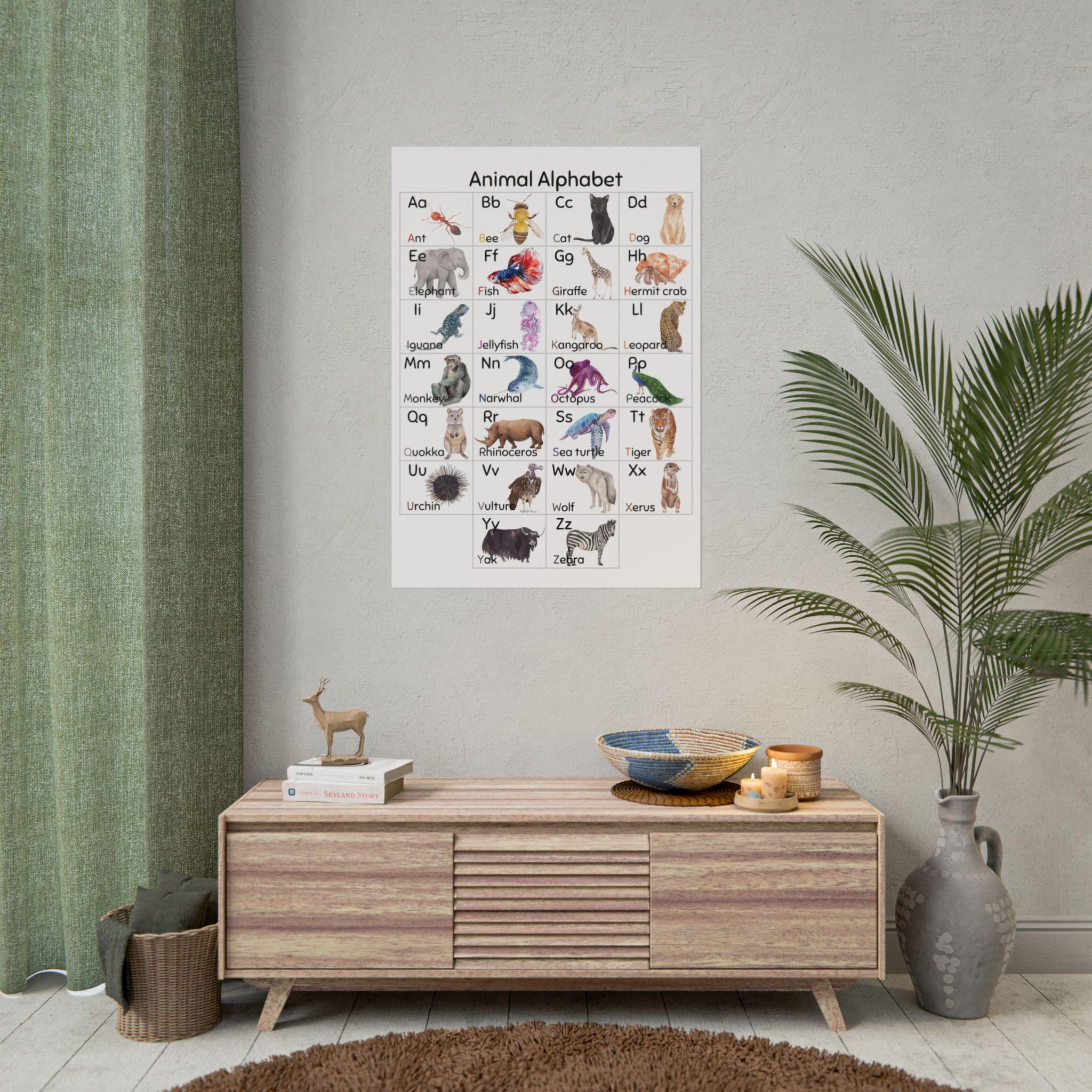 Printable Poster, Alphabet Chart With Animals A to Z for Nursery, Kids ...
