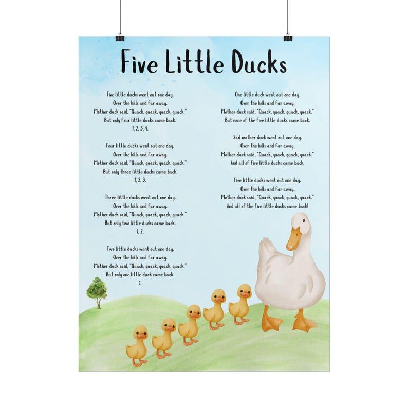 Printable Poster, Five Little Ducks Song, Mother Duck and Ducklings ...