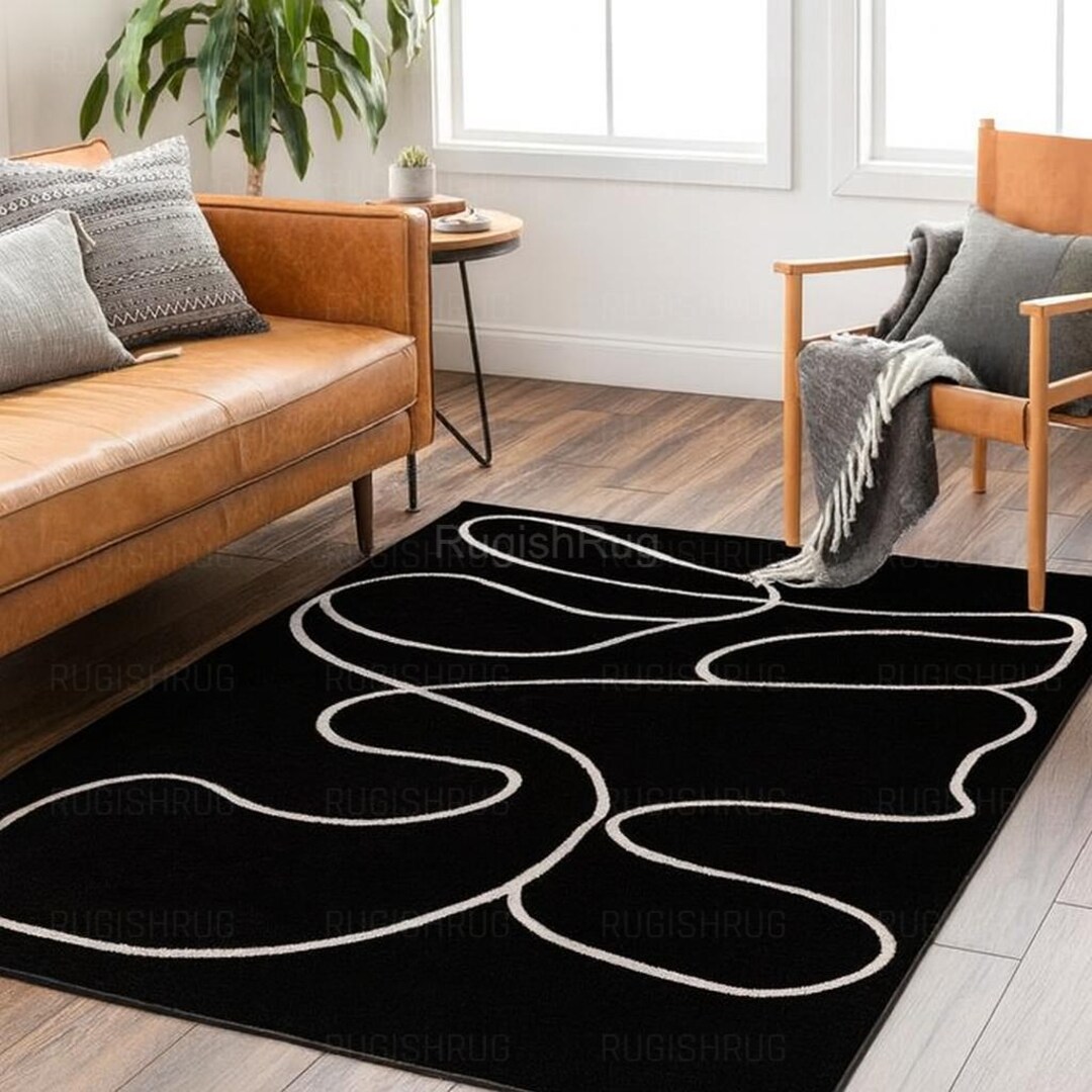 Modern Black Abstract Area Rug: Minimalist Home Decor 5x8 - Etsy