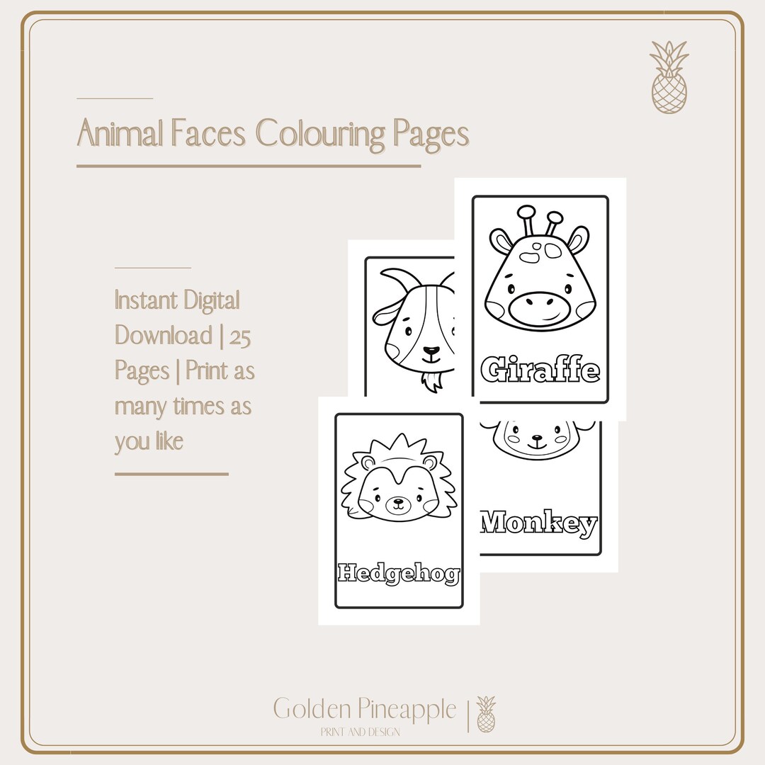 Animal Faces Colouring Pages | 25 Pages | Kids Colouring | Childrens ...