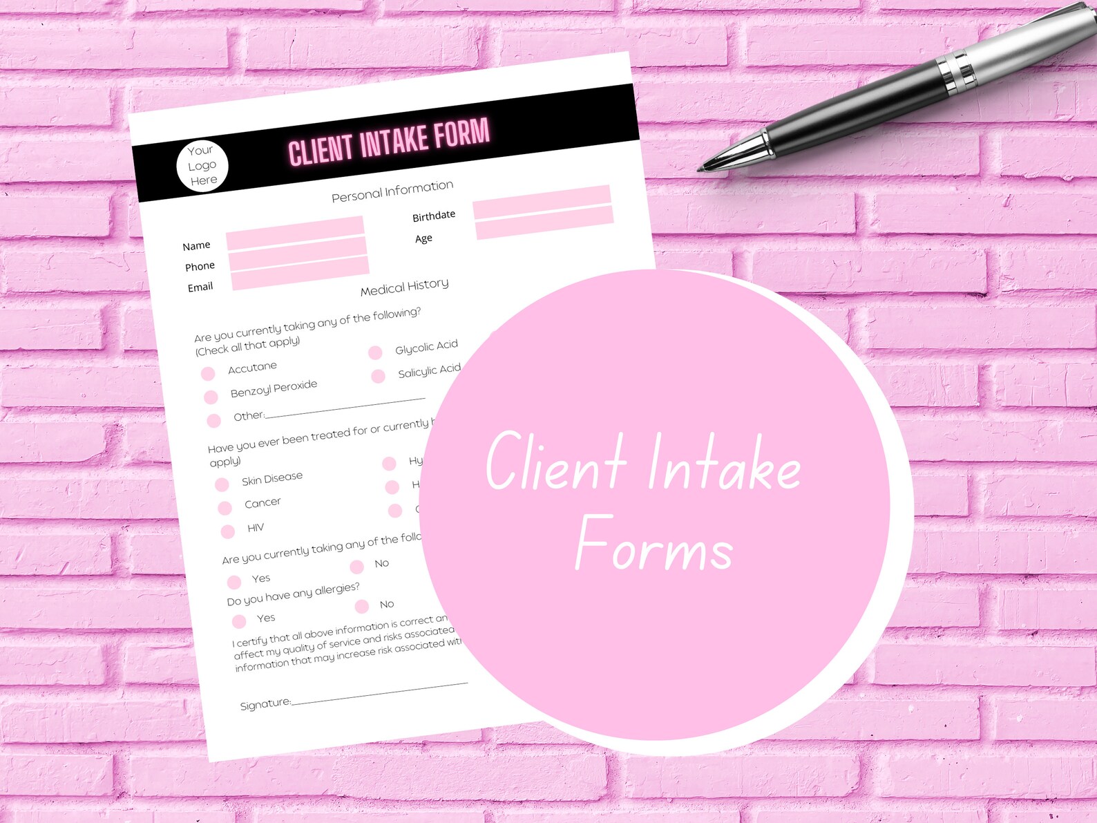 Editable Client Intake Form Pink Beauty Salon Consent Form - Etsy Canada