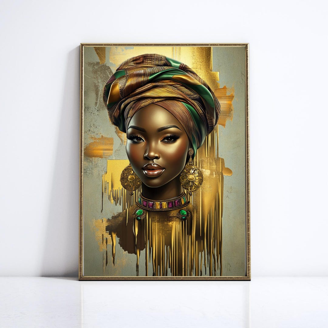 Royal Afroglam Wall Art | African Woman in Gold & Emerald | Luxury ...