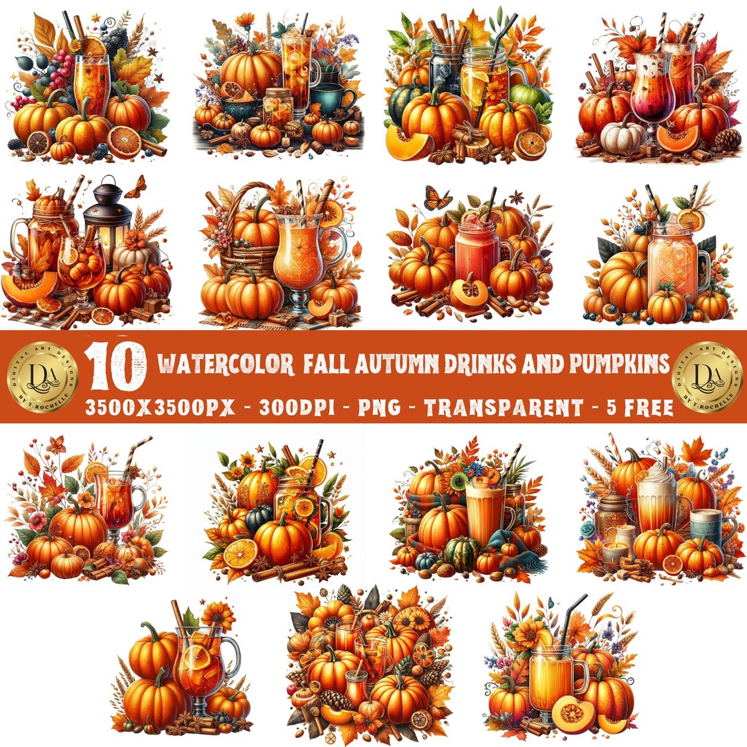 Watercolor Fall Autumn Drinks Sublimation Bundle || Fall Vibes ...