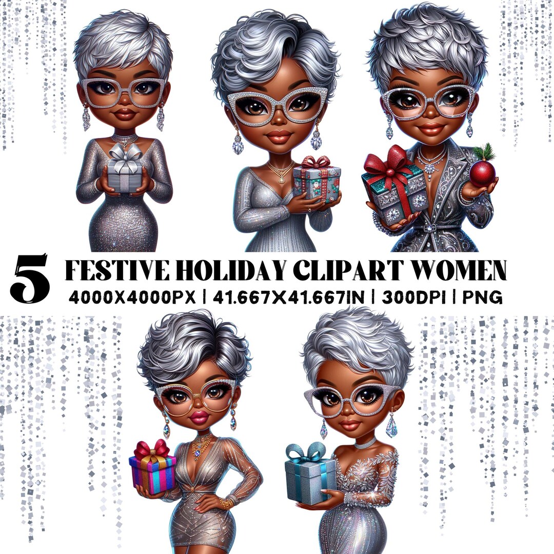 Festive Holiday Women Clipart | Glam Christmas PNG (digital Download ...