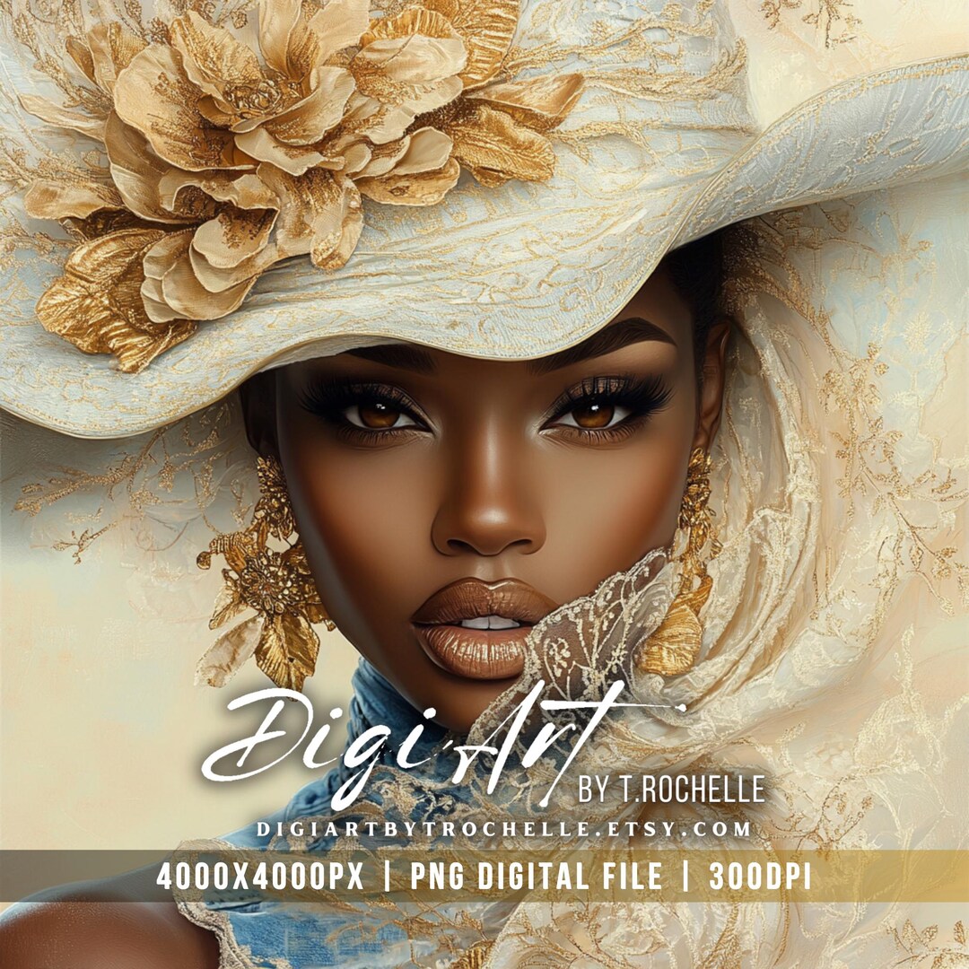 Ivory Majesty Digital Art | Afroglam Woman in Ornate Hat | Elegant ...