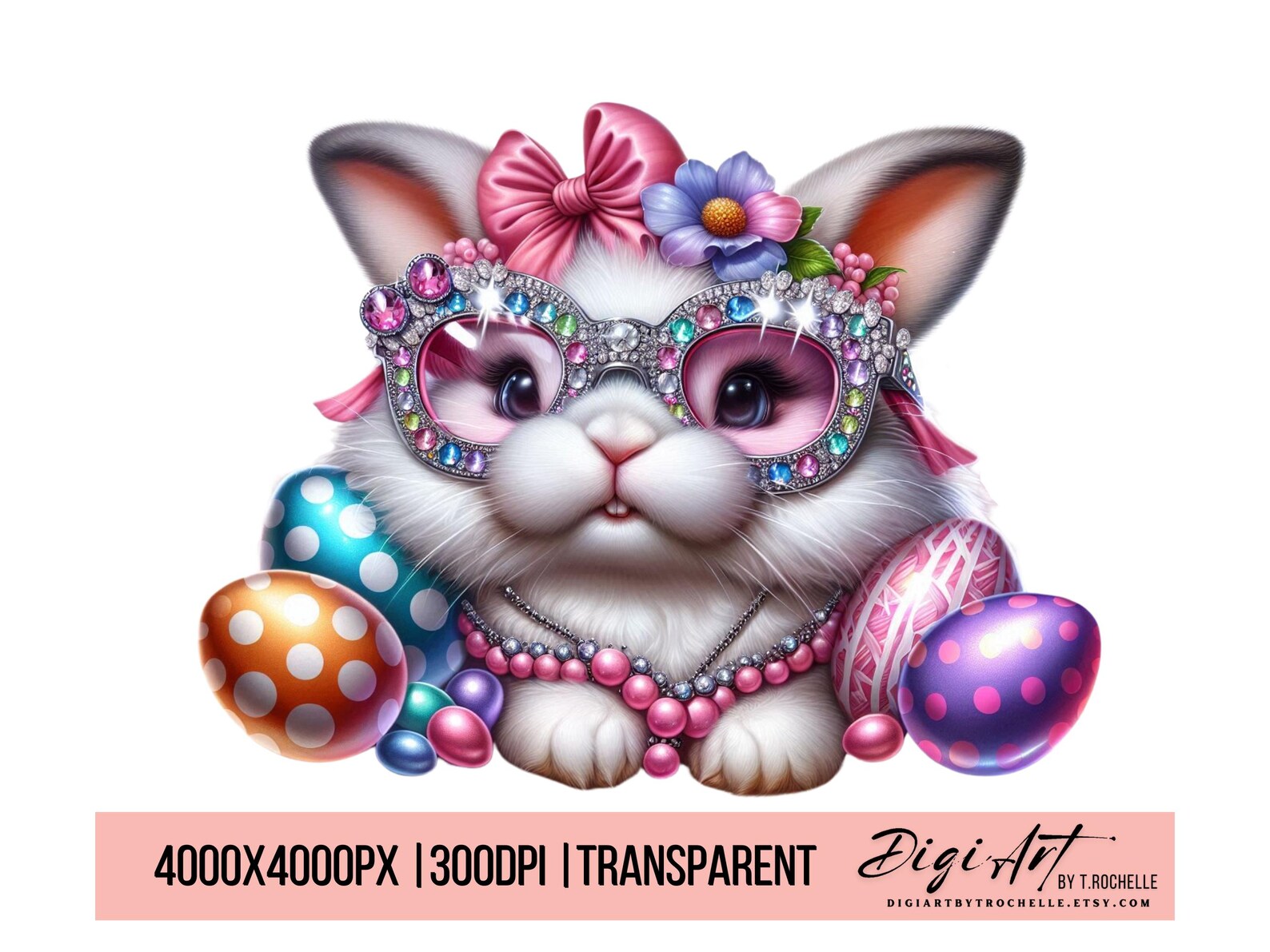 5 Cute Easter Bunnies PNG Clipart | Bunnies With Glasses | Easter ...