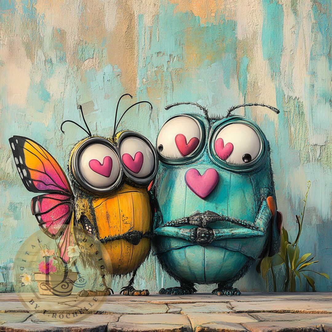 Whimsical Love Bug Couple Art PNG || Valentine Decor || Digital ...