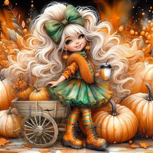 Autumn Girl Pumpkin Scenes || Kids Room Art || Digital Download ...