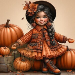 Autumn Girl Pumpkin Scenes Kids Room Art Digital Download Pumpkin ...