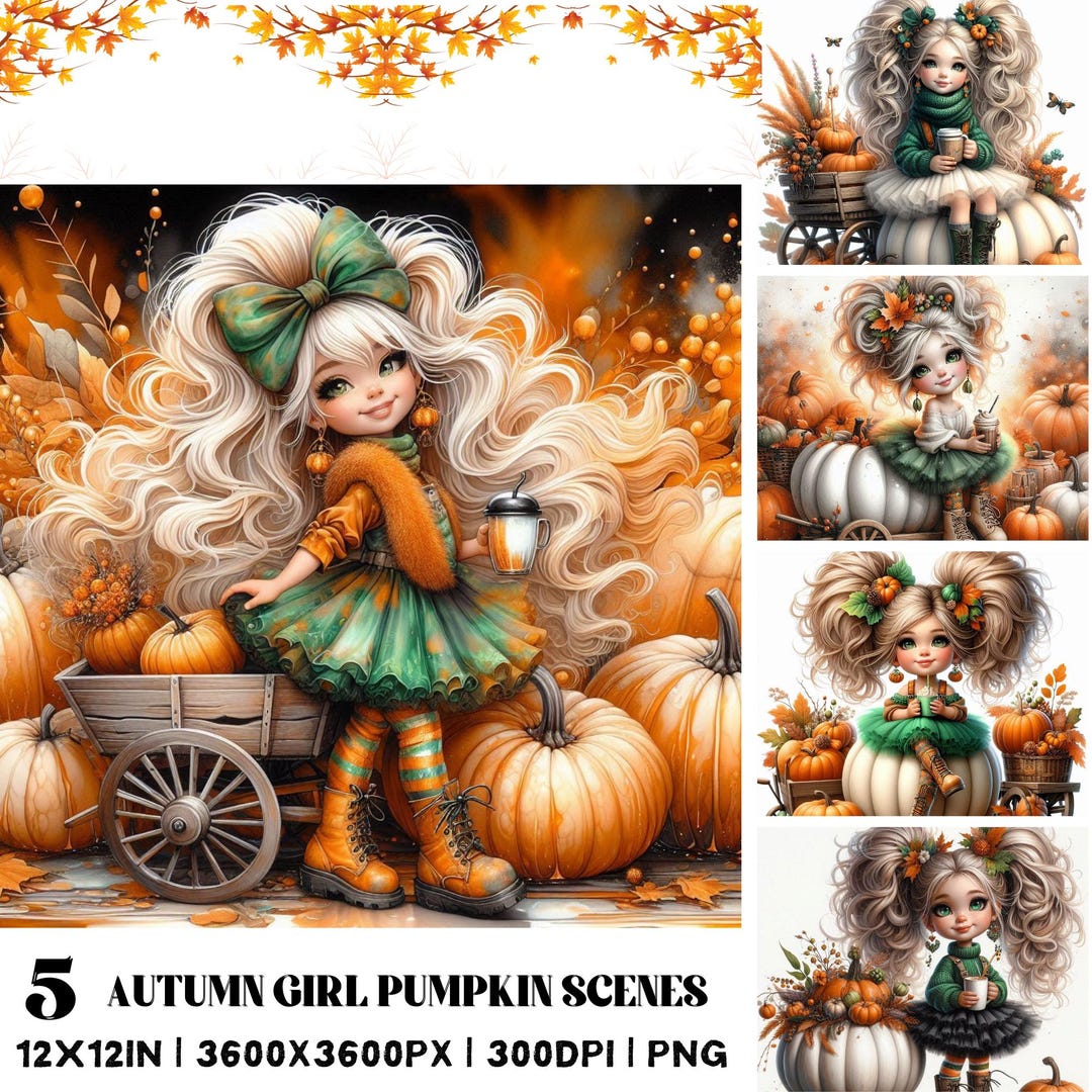 Autumn Girl Pumpkin Scenes || Kids Room Art || Digital Download ...