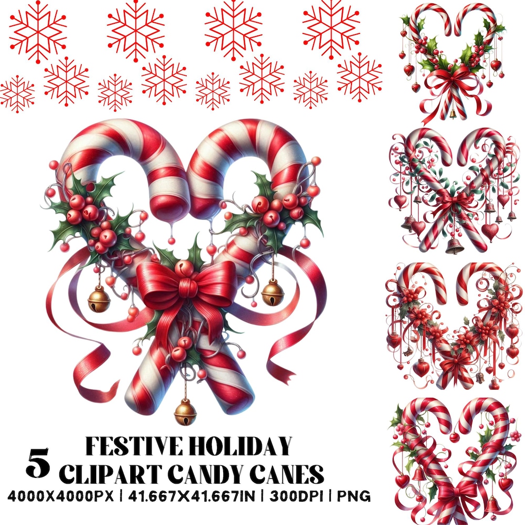 Festive Holiday Clipart Candy Canes PNG || Christmas Decor || Seasonal ...