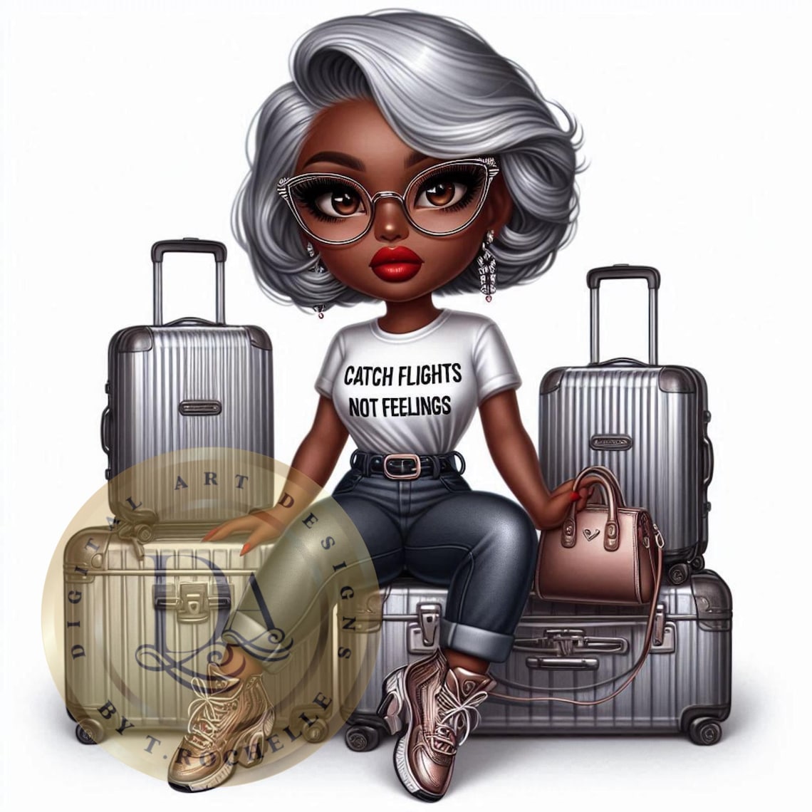 Catch Flights Not Feelings Chic Woman Digital Download Traveler ...