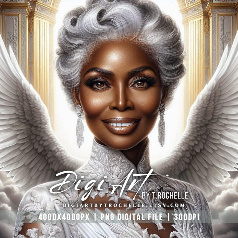 Ebony Angel Wall Art | Afrocentric Woman Portrait (PNG Digital Download ...