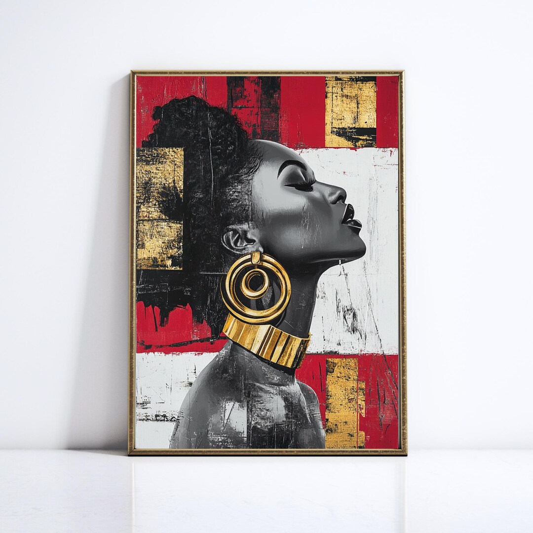 Afroglam Queen Wall Art | Black Woman in Gold Jewelry | Modern African ...
