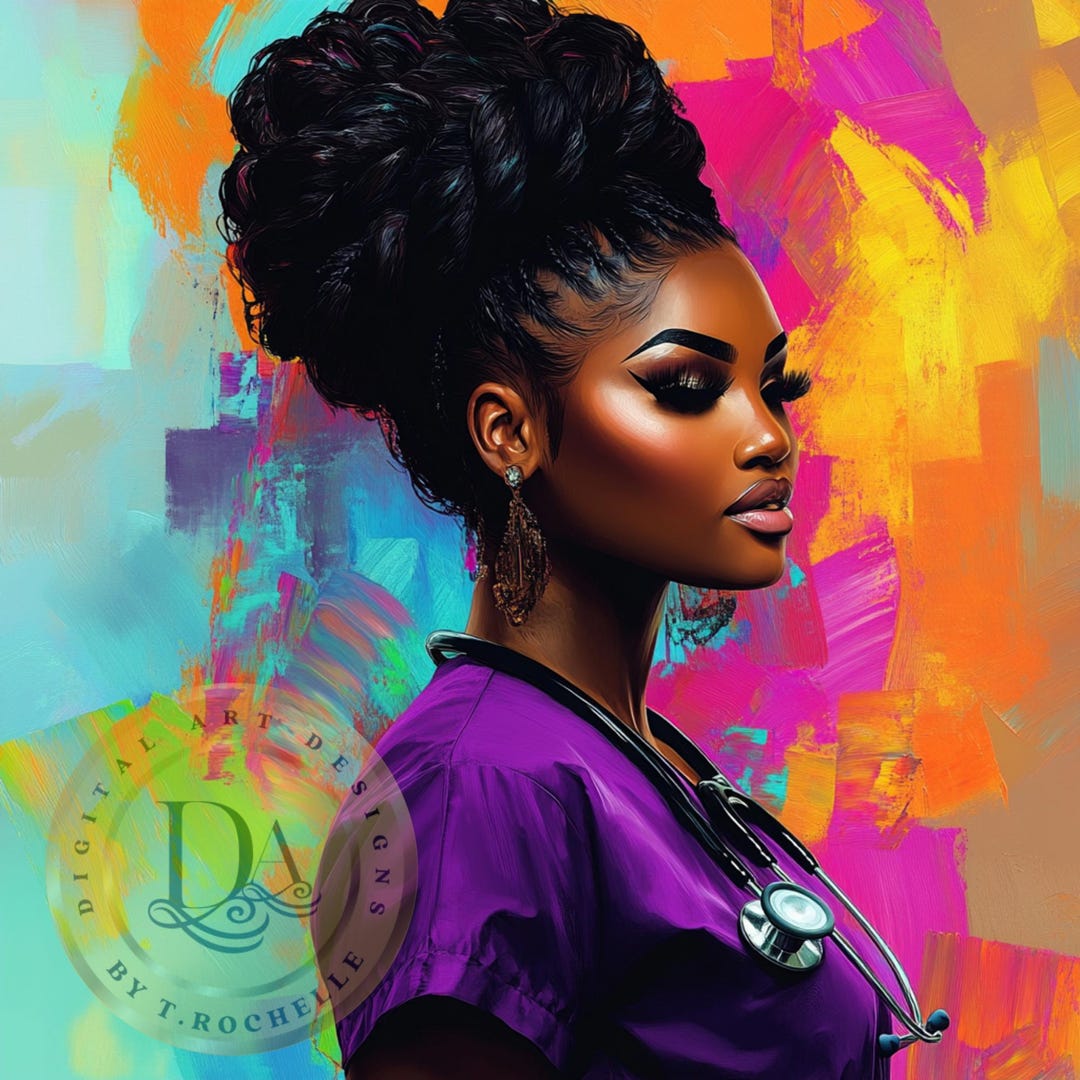 Vibrant African American Nurse Art | Printable PNG (digital Download ...
