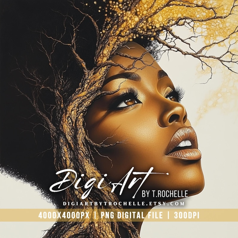 Golden Roots Digital Art | Afroglam Woman Tree of Life | Empowering ...