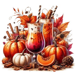 Watercolor Fall Autumn Drinks Sublimation Bundle || Fall Vibes ...