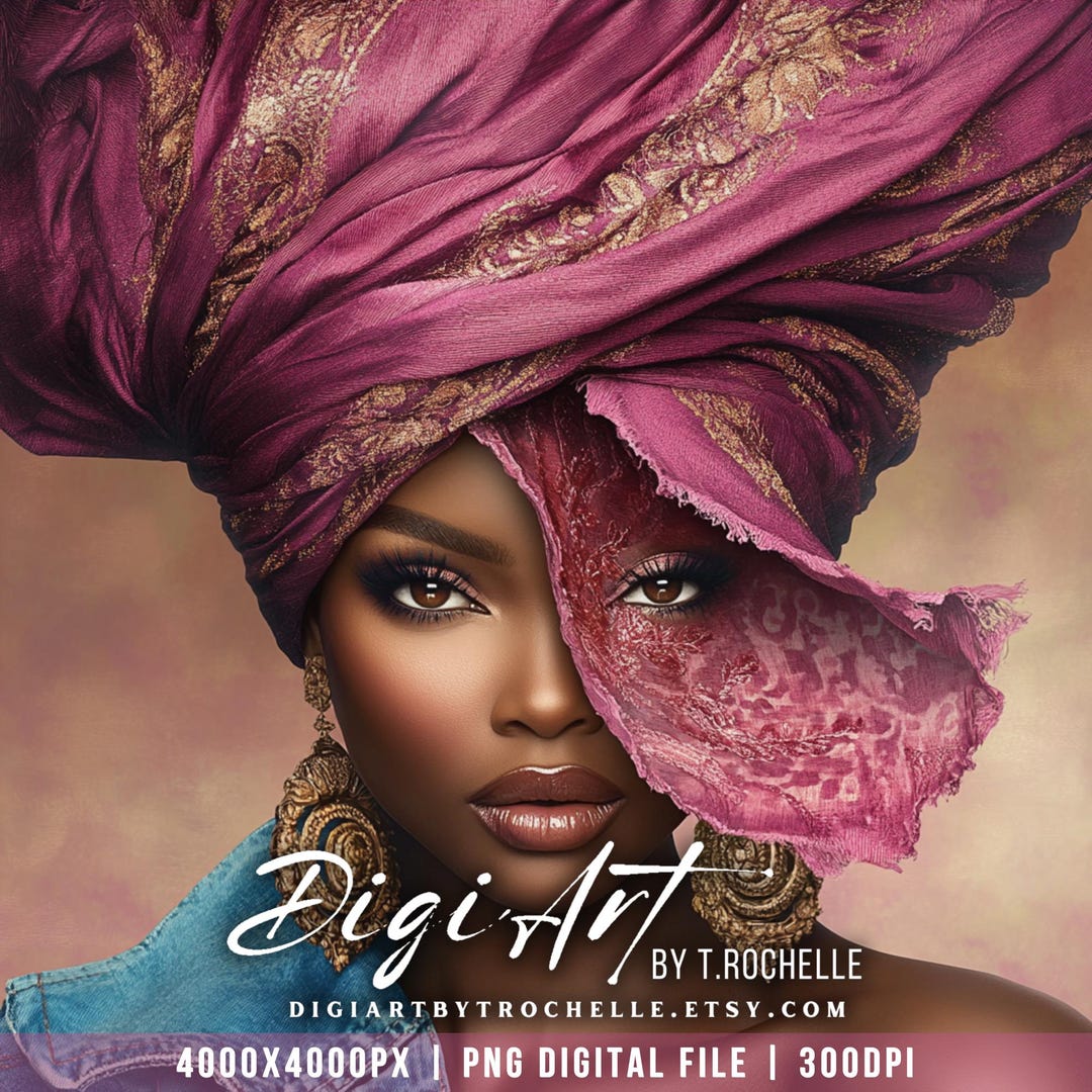 Magenta Majesty Digital Art | Afroglam Woman in Headwrap | Bold Melanin ...
