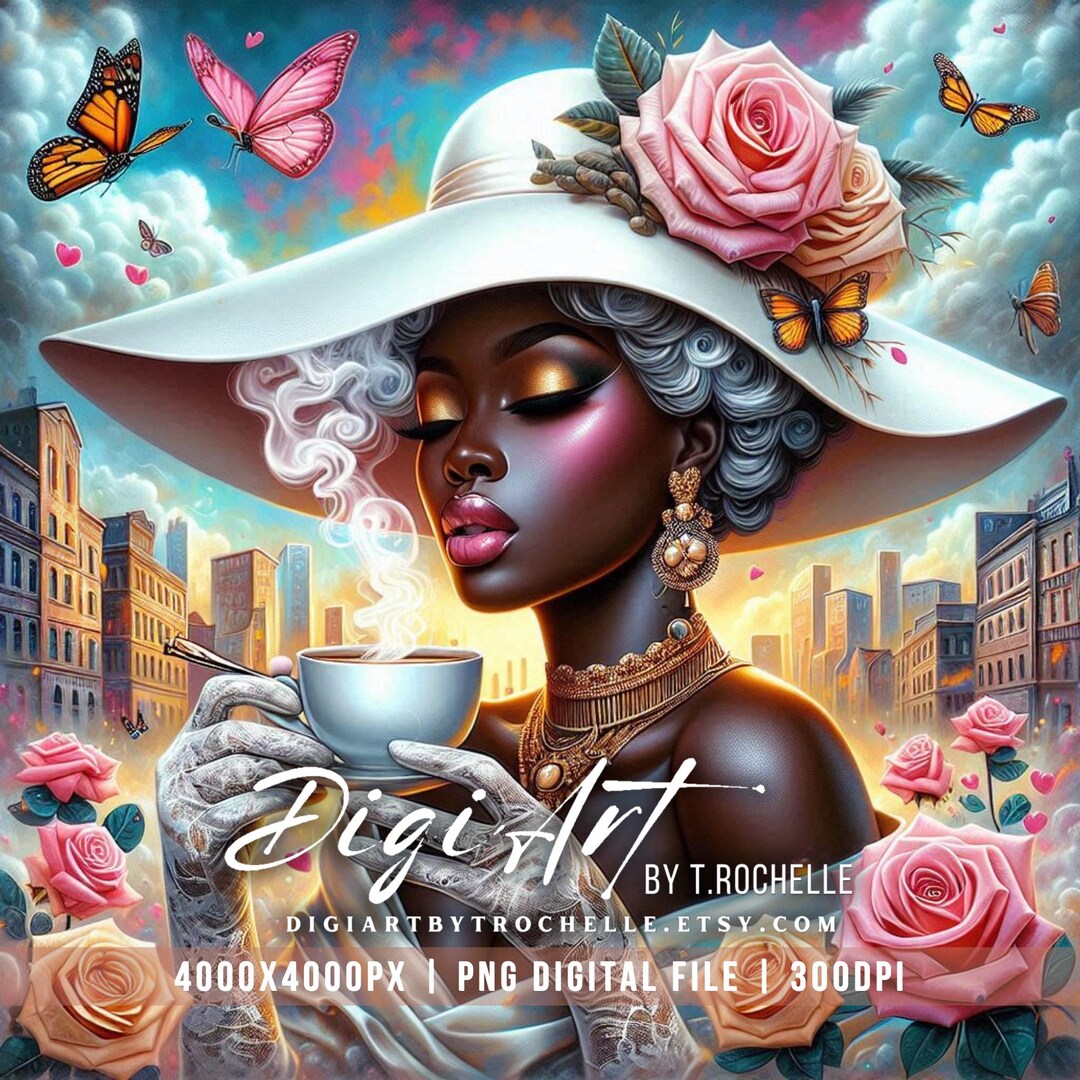 City Garden Tea Art | Afroglam Woman PNG | Digital Download | 4000x4000 ...