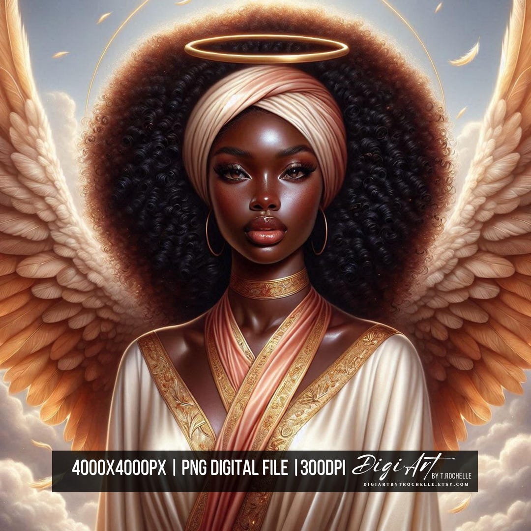 African American Angel Art PNG | Ethereal Black Woman With Wings & Halo ...
