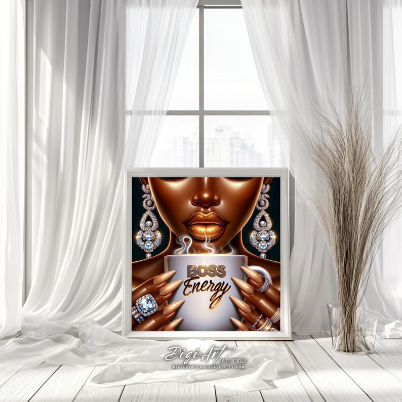 Afroglam Boss Energy Woman Art | Rhinestone Mug PNG (digital Download ...