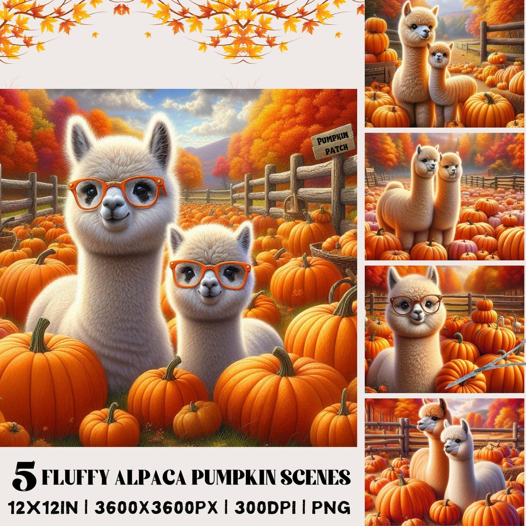 Fluffy Alpaca Pumpkin Scenes PNG || Fall Decor || Cute Alpaca Fall ...
