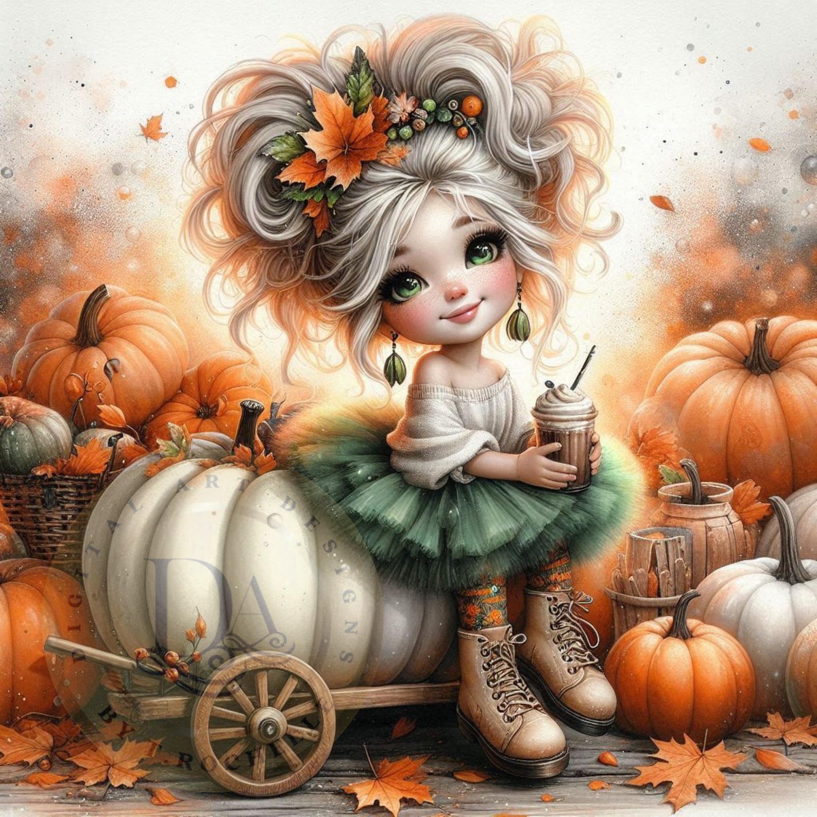 Autumn Girl Pumpkin Scenes || Kids Room Art || Digital Download ...
