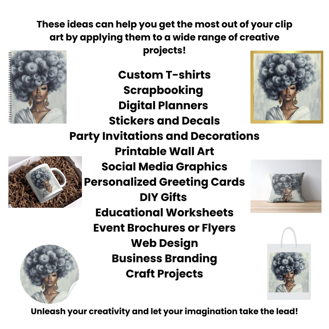 Silver Swirl Afro Glam Woman Digital Art PNG | Bold Hair Art | Art for ...