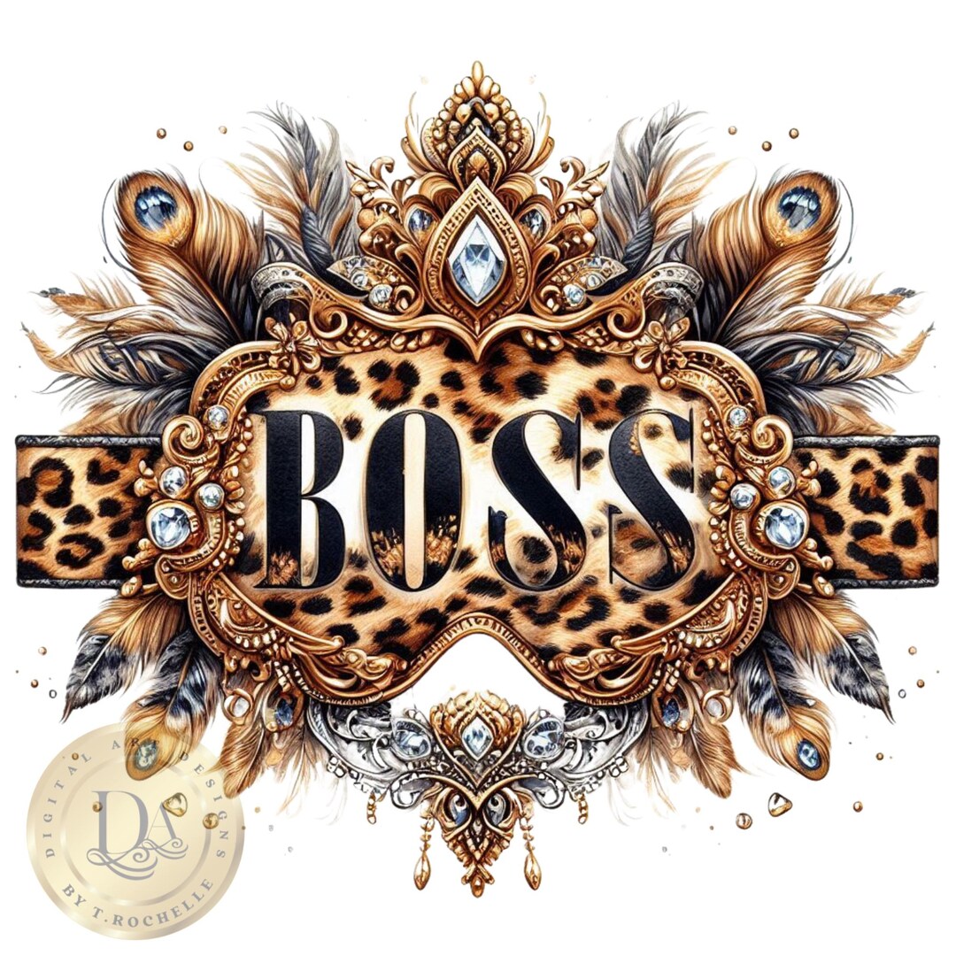 Leopard Print Boss Clipart PNG || Glam Feather&jewel || T-shirt Design ...