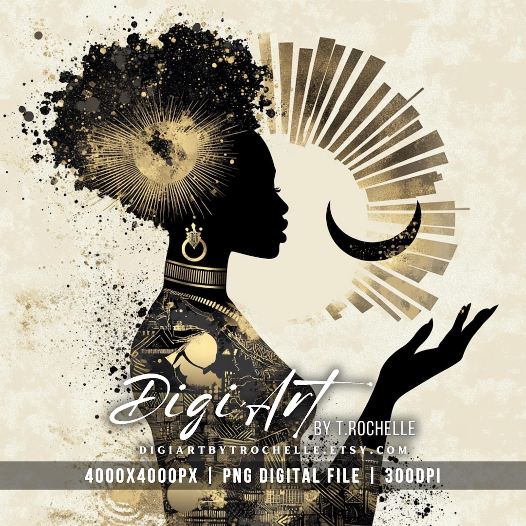 Celestial Queen Digital Art | Afroglam Moon Goddess Silhouette ...