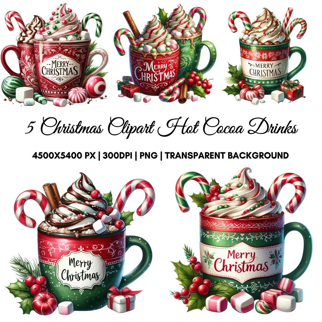 Christmas Hot Cocoa Clipart PNG || Gift Illustrations || Sublimation ...