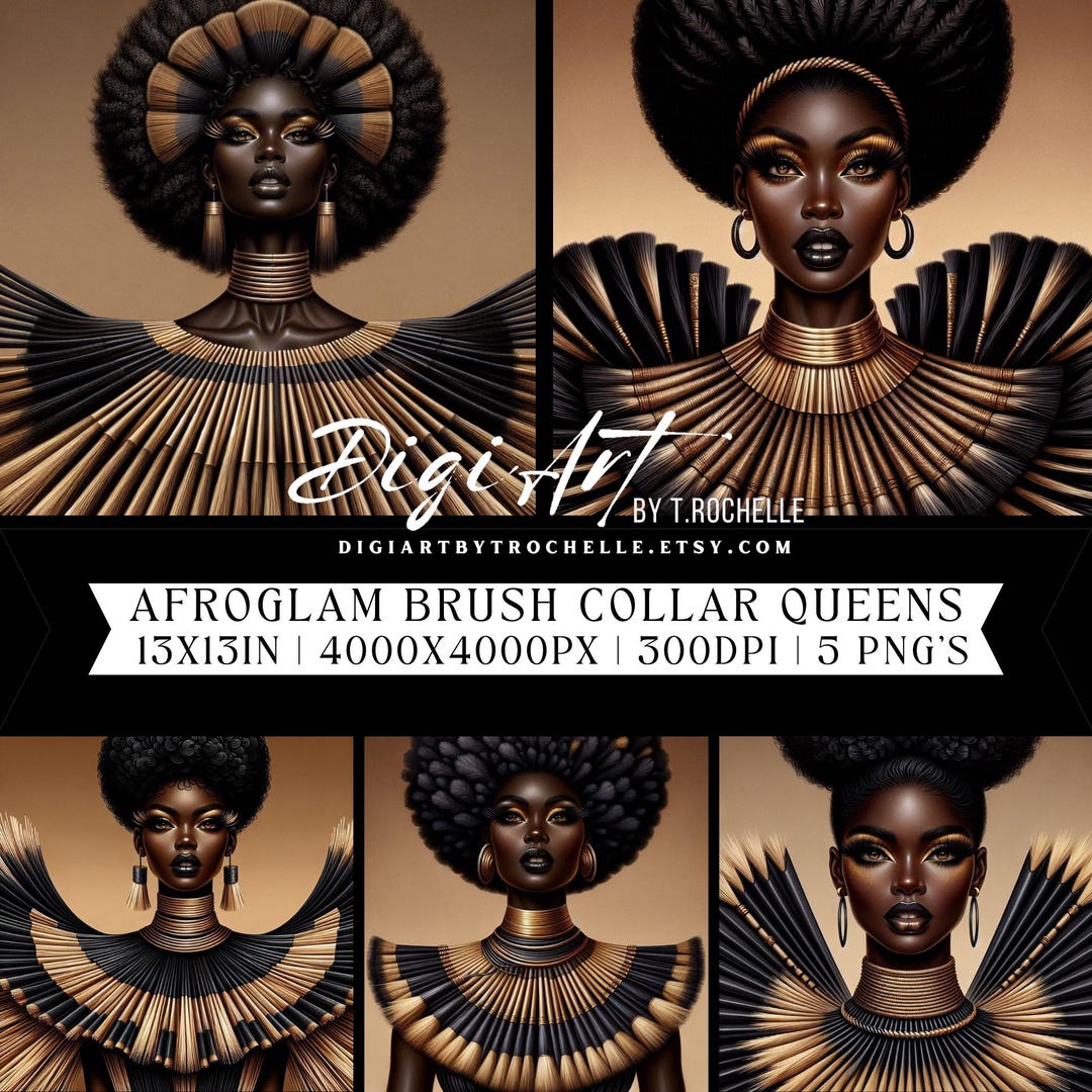 Afroglam Brush Collar Queens PNG Bundle | African American Woman ...