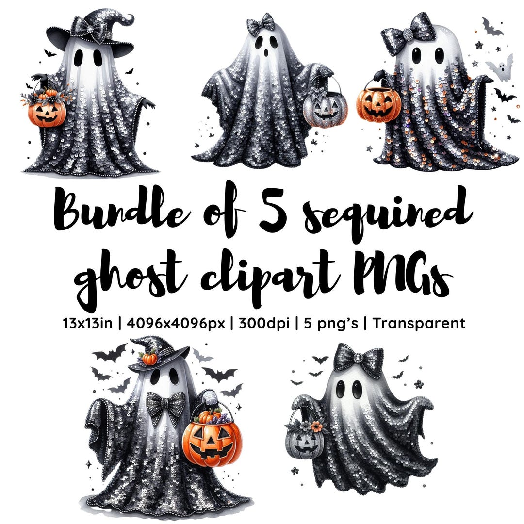 Bundle of 5 Sequined Ghost Clipart Pngs | Sparkly Halloween Ghost ...