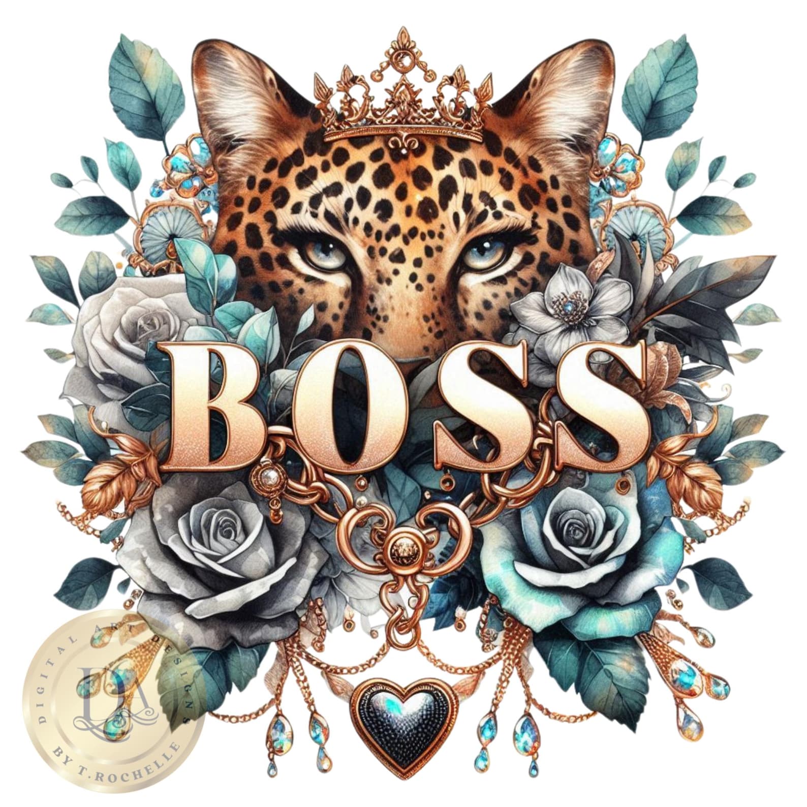 Luxury Leopard Boss Clipart PNG || Crown and Jewel || T-shirt Design ...
