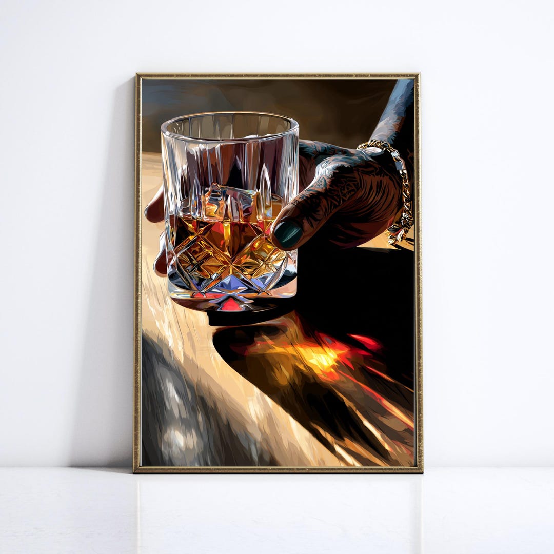 Afroglam Whiskey Wall Art | Brown Hand With Glass | Luxe Lounge ...