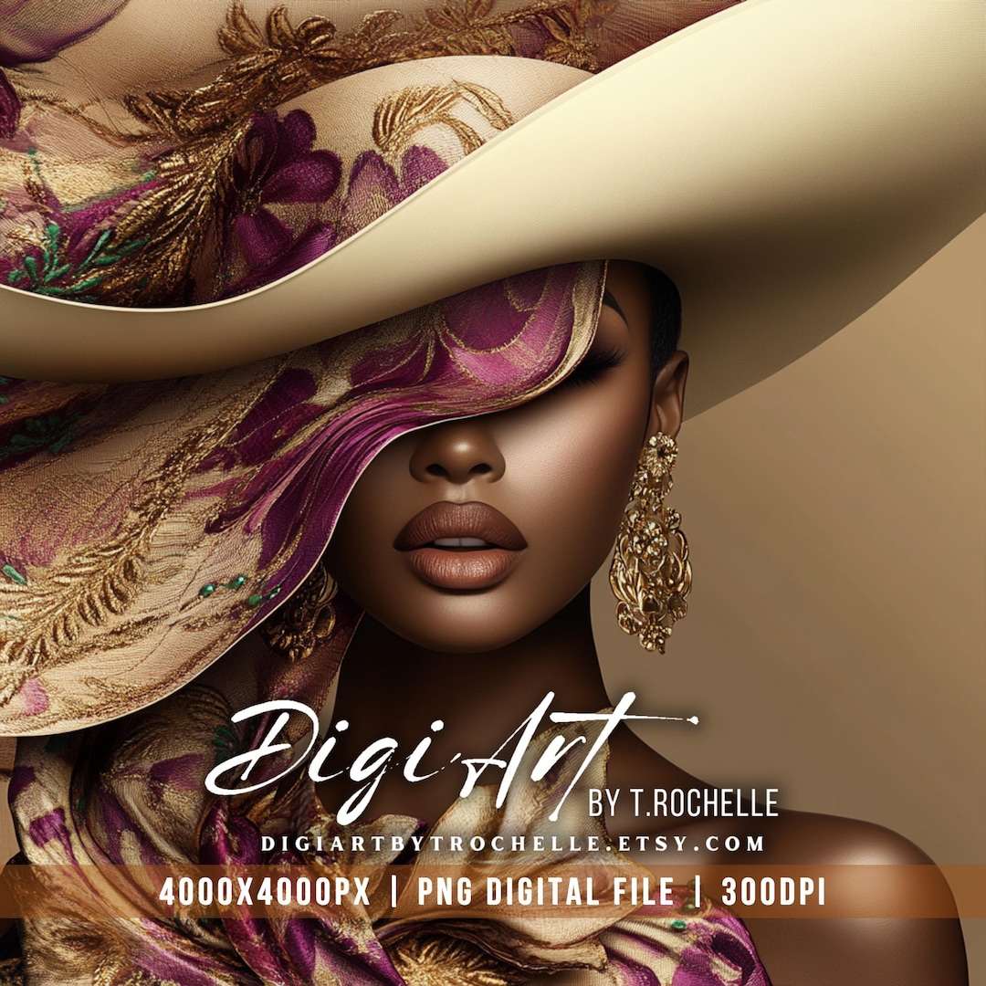 Royal Grace Digital Art | Afroglam Woman in Embroidered Hat | Elegant ...